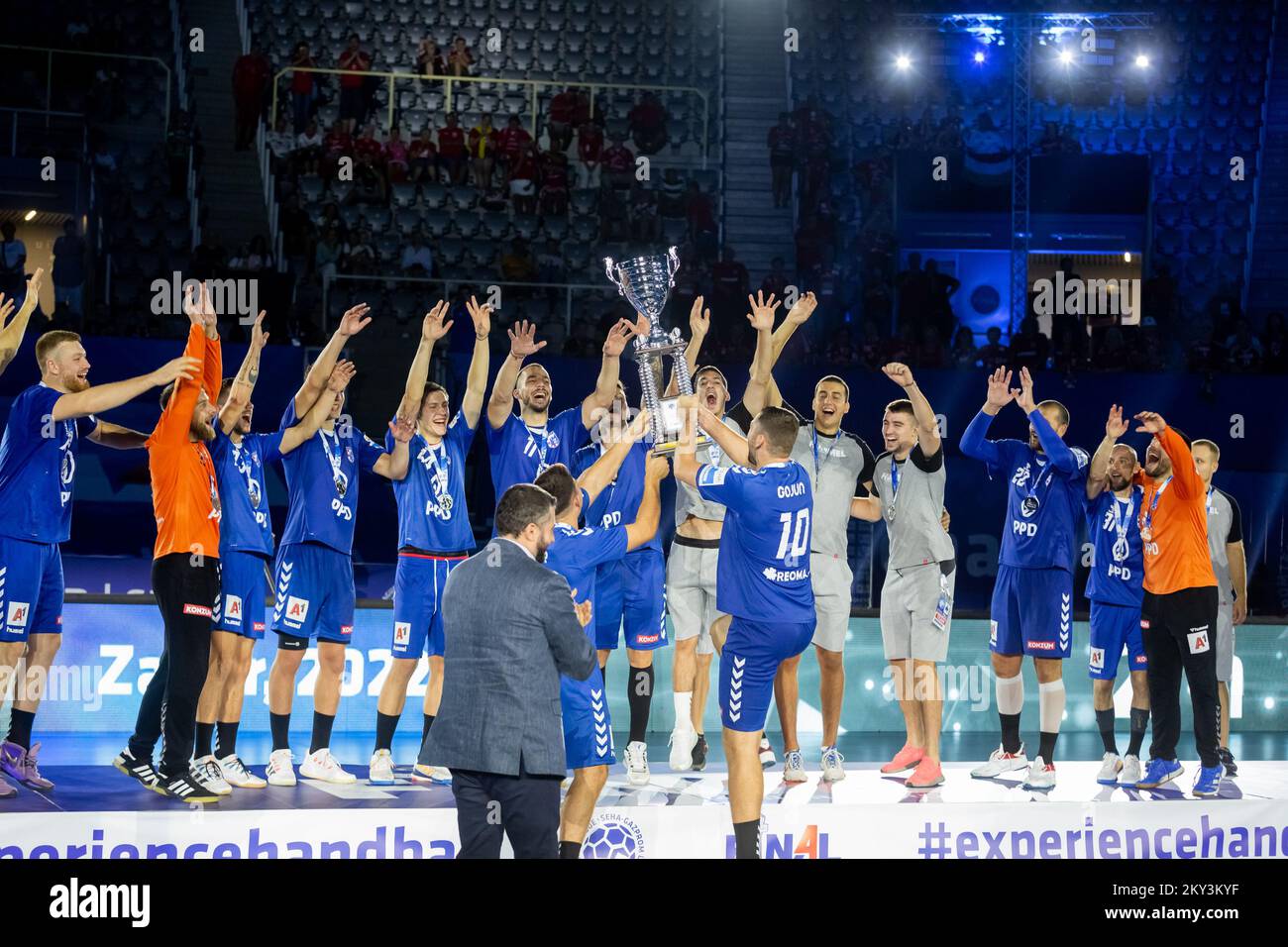Players of PPD Zagreb receive trophy for secong place at the SEHA Final ...
