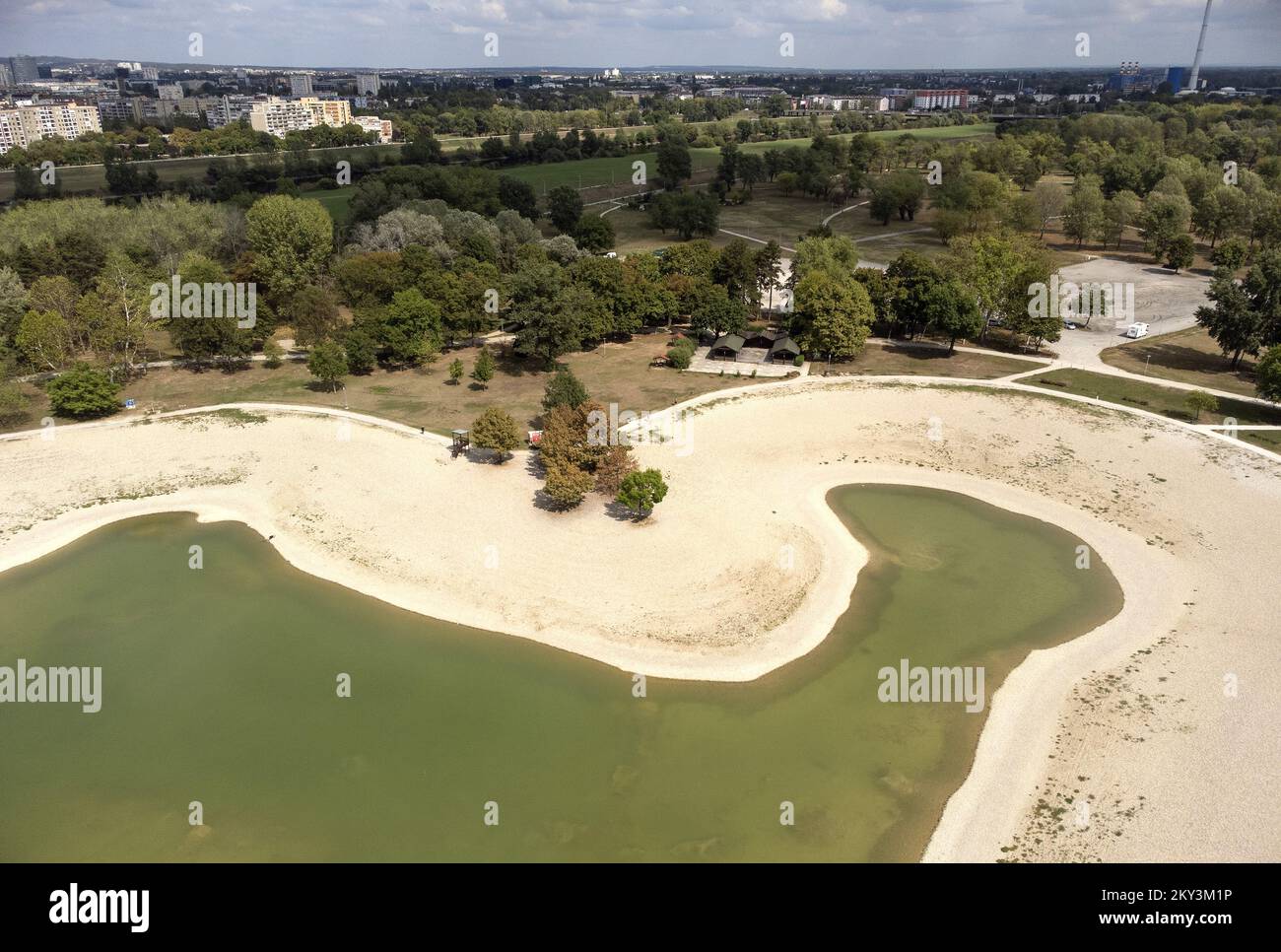 Lake Bundek can be seen from the air in Zagreb, Croatia on August 24 ...