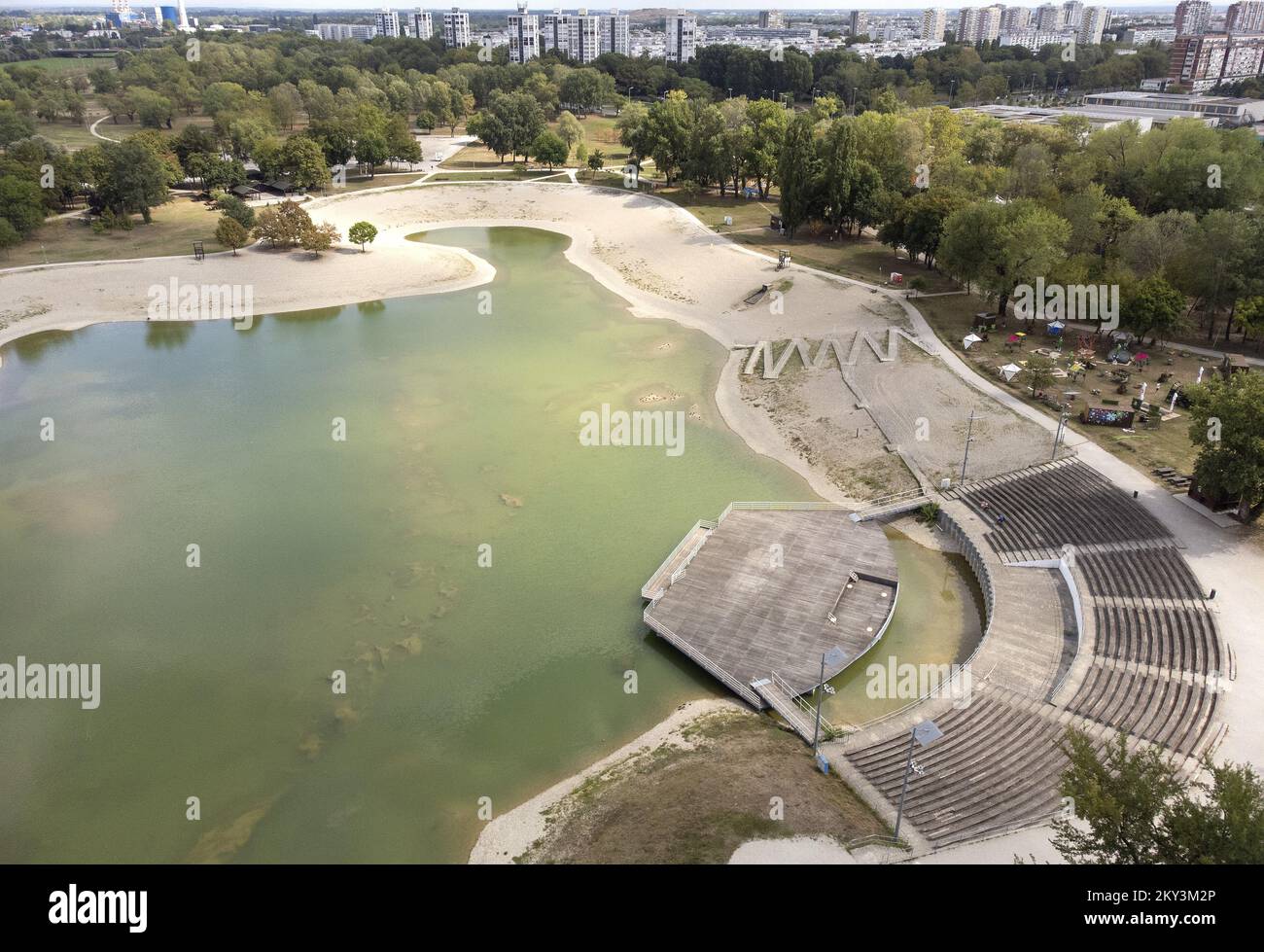 Lake Bundek can be seen from the air in Zagreb, Croatia on August 24 ...