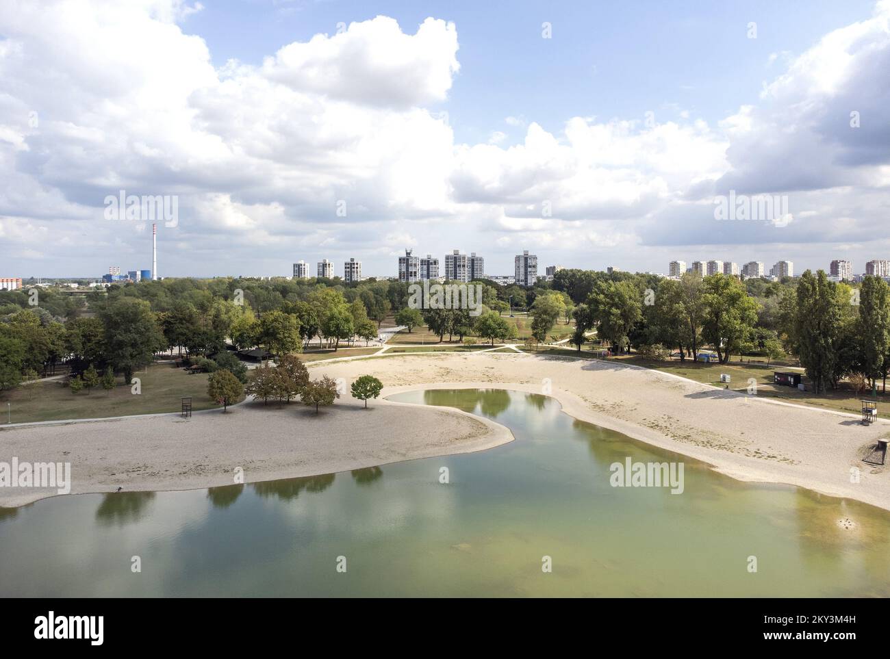 Lake Bundek can be seen from the air in Zagreb, Croatia on August 24 ...