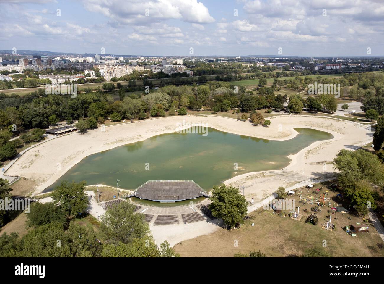 Lake Bundek can be seen from the air in Zagreb, Croatia on August 24 ...
