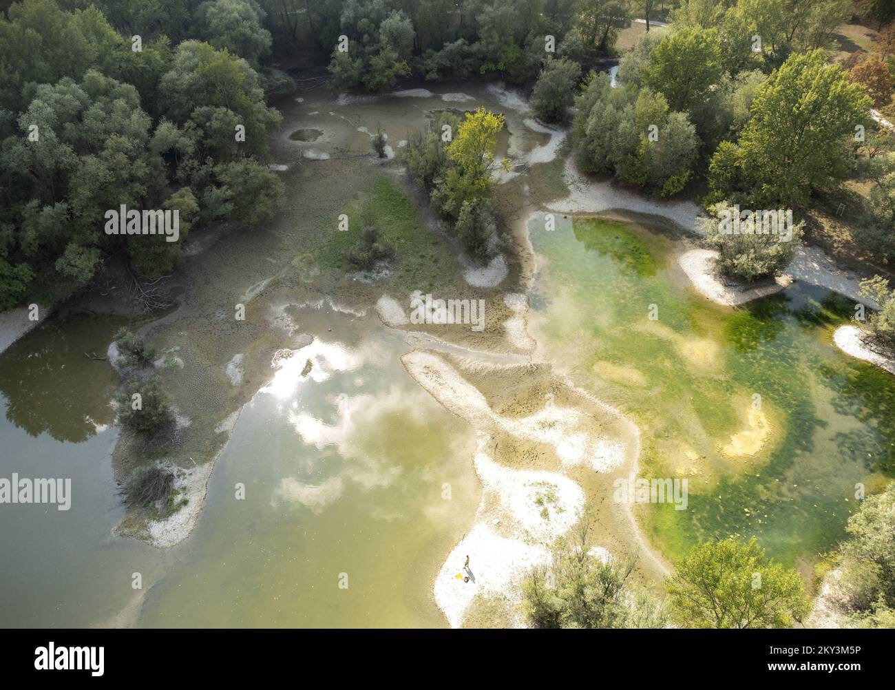 Lake Bundek can be seen from the air in Zagreb, Croatia on August 24 ...