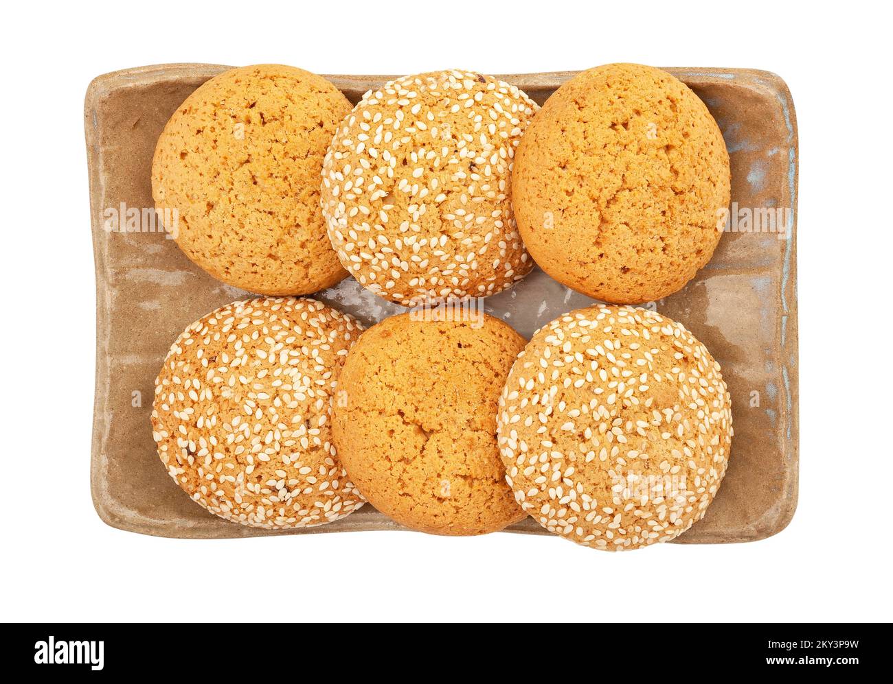 oat cookie plate path isolated on white top view Stock Photo - Alamy