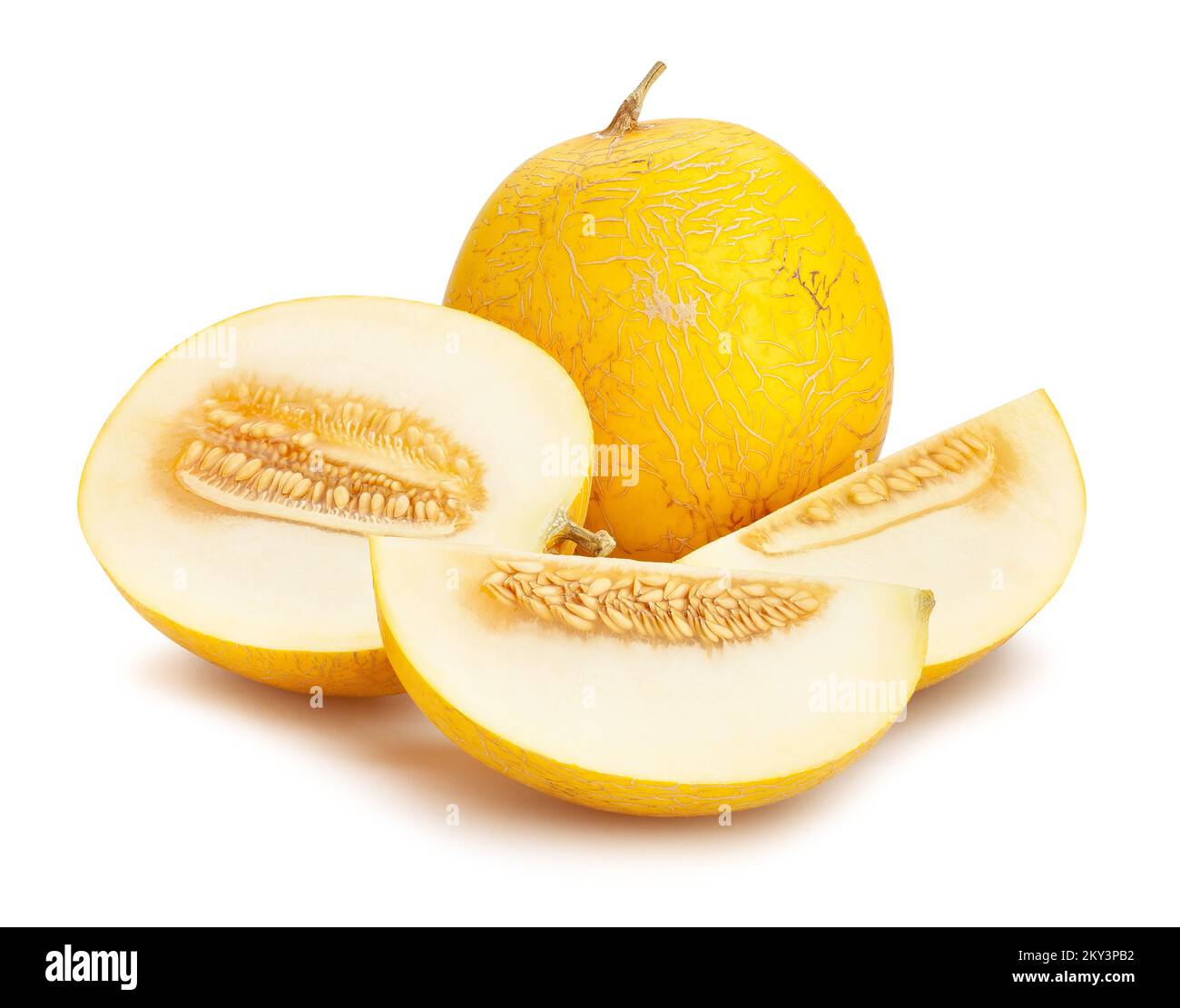 sliced yellow melon path isolated on white Stock Photo - Alamy