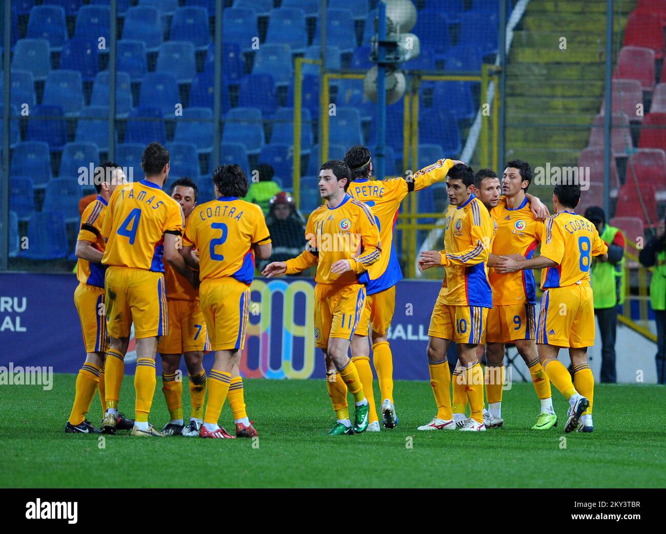 Romania players celebrate scoring a goal Stock Photo - Alamy
