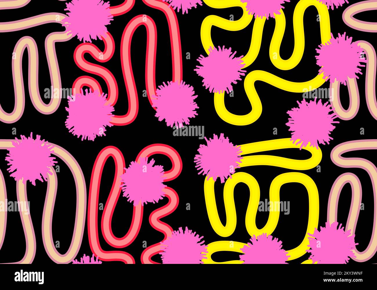 Cartoon ribbons seamless fluffy objects and stickers pattern for ...