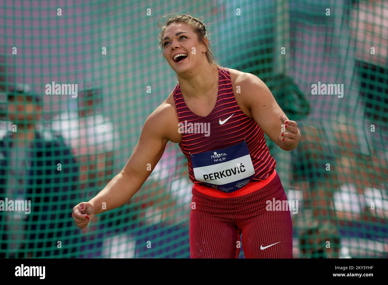 ZAGREB, CROATIA - SEPTEMBER 11: Sandra Perkovic of Croatia competes in ...