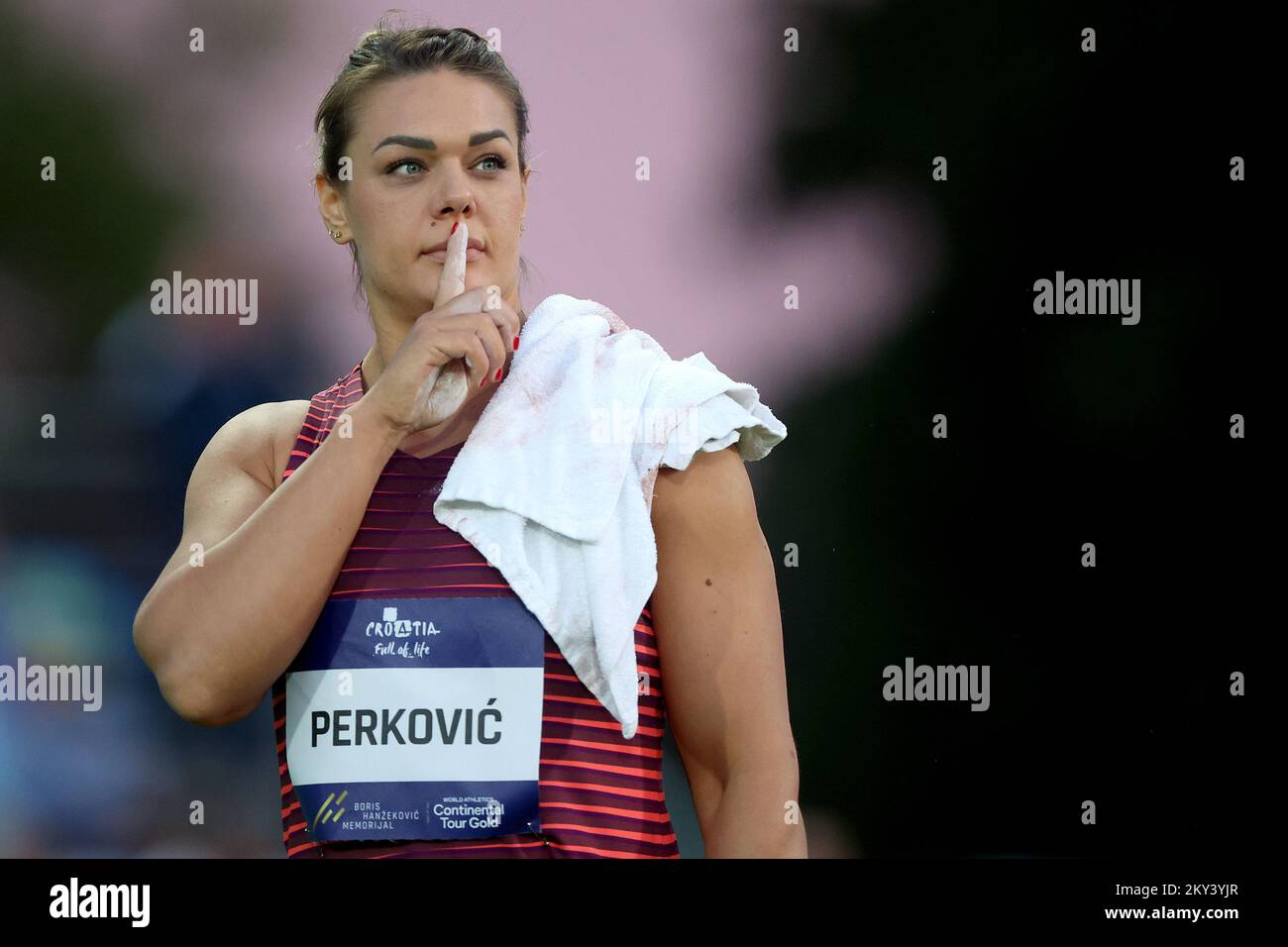 ZAGREB, CROATIA - SEPTEMBER 11: Sandra Perkovic of Croatia competes in ...