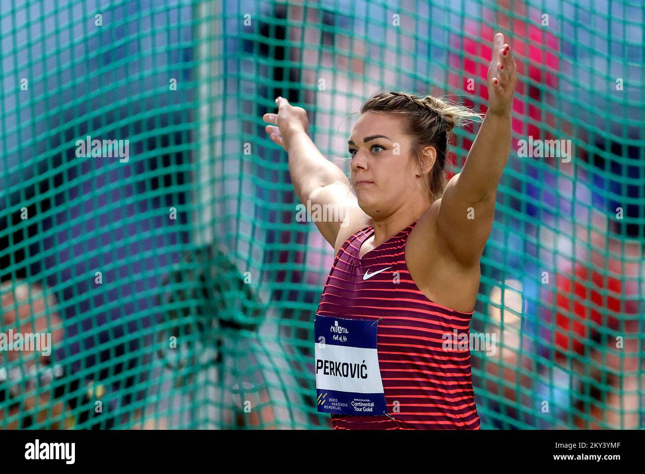 ZAGREB, CROATIA - SEPTEMBER 11: Sandra Perkovic of Croatia competes in ...