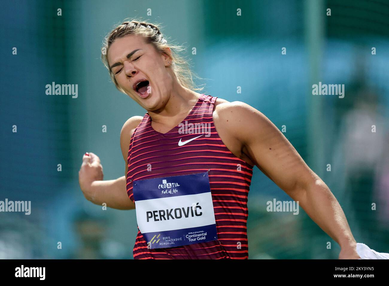 ZAGREB, CROATIA - SEPTEMBER 11: Sandra Perkovic of Croatia competes in ...