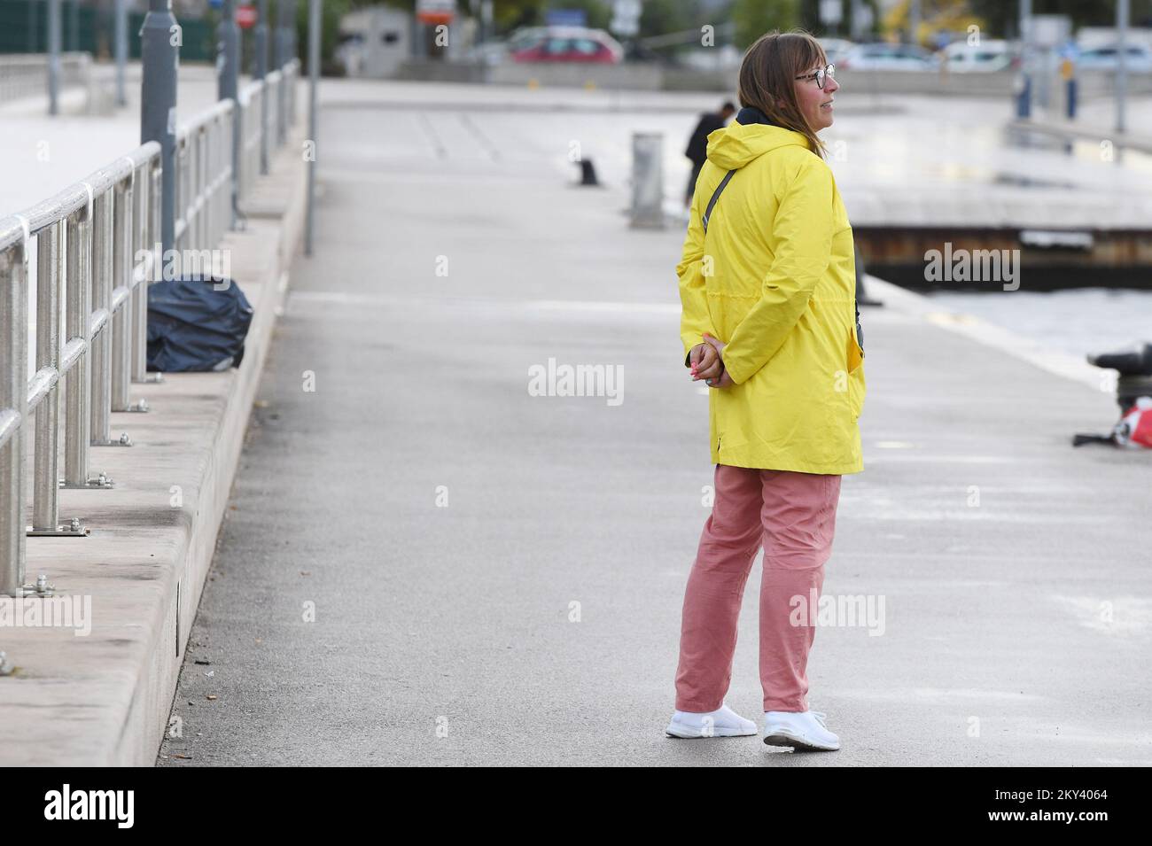 Rainy morning on the city streets in Sibenik, Croatia on September 11 ...