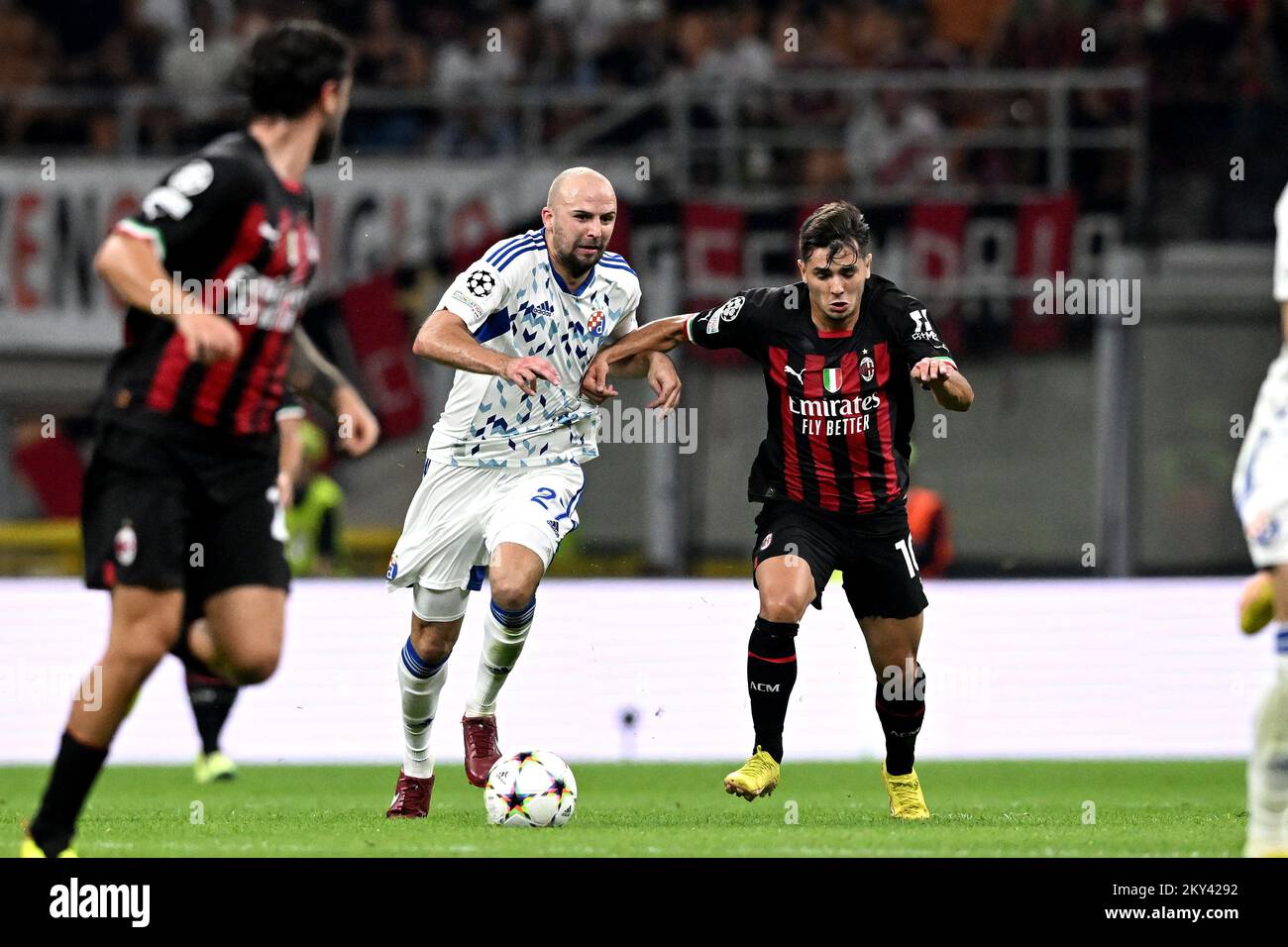 MILAN, ITALY - SEPTEMBER 14: Josip Misic of Dinamo Zagreb and Brahim ...