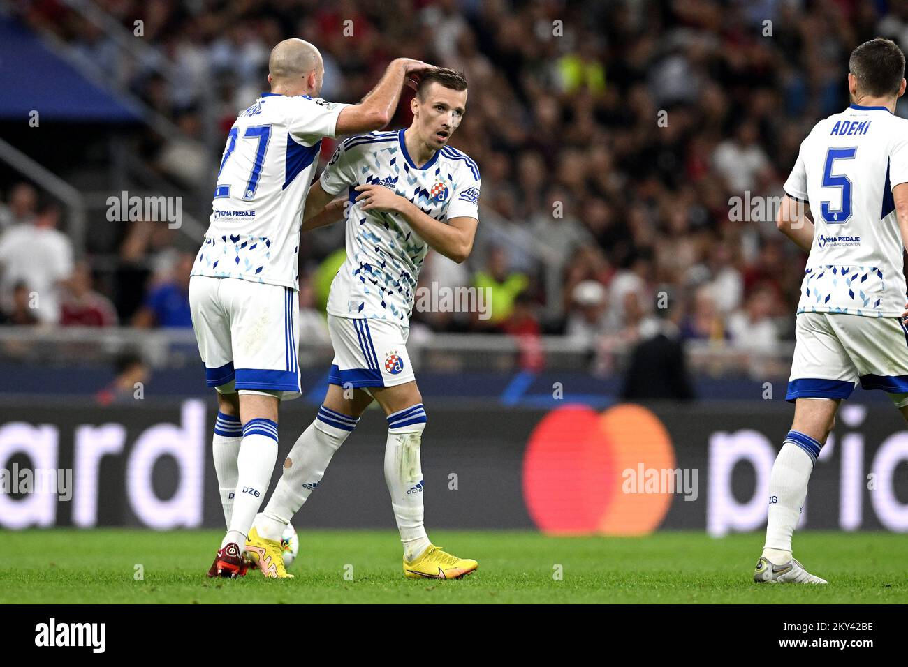 MILAN, ITALY - SEPTEMBER 14: Mislav Orsic and Josip Misic of Dinamo ...