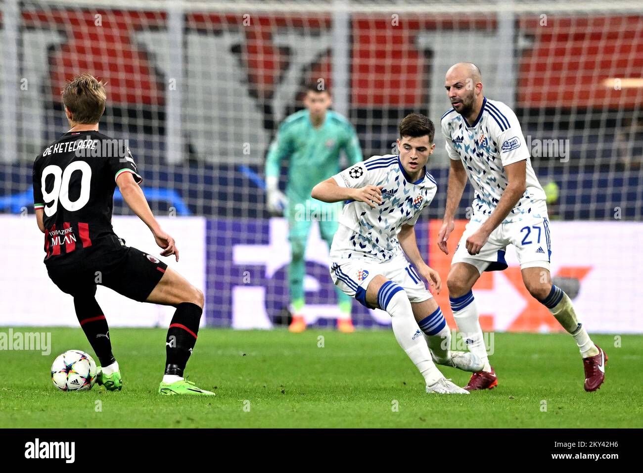 MILAN, ITALY - SEPTEMBER 14: Martin Baturina and Josip Misic of Dinamo ...