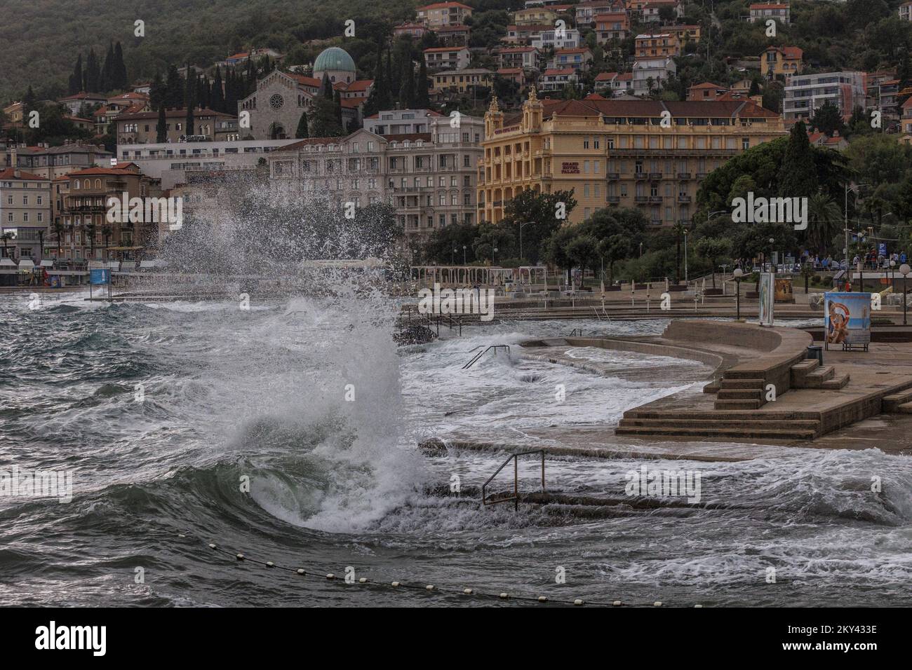 Waves of Adriatic sea during windy weather on the Kvarner Bay , in ...