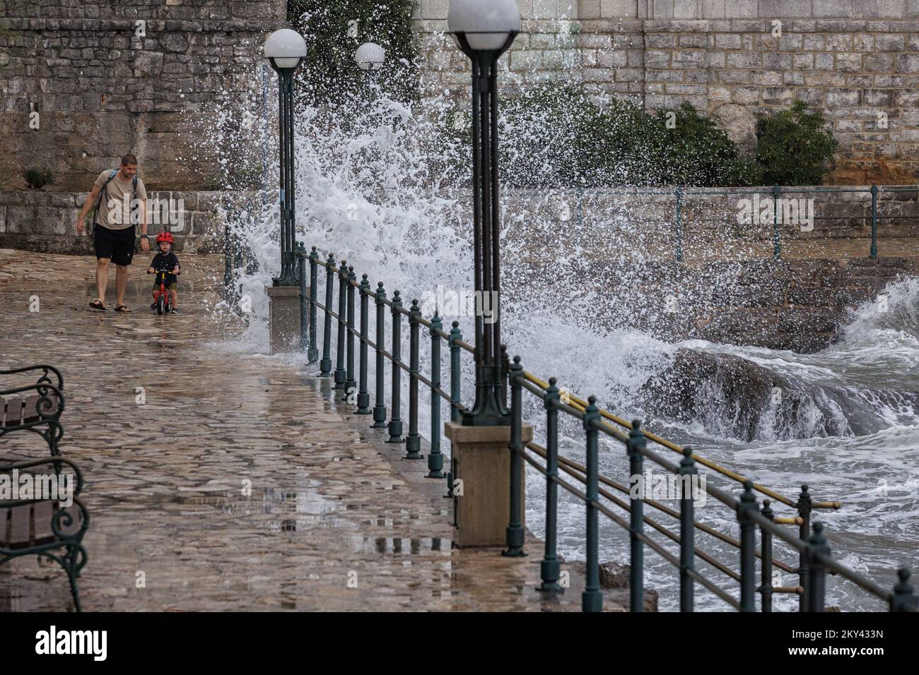 Waves of Adriatic sea during windy weather on the Kvarner Bay , in ...
