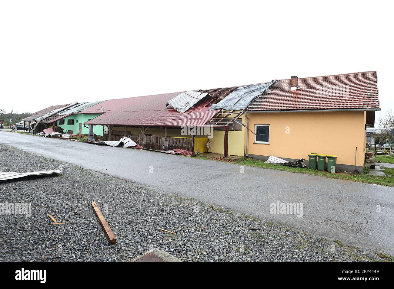 Destroyed roof of the Husar Equestrian Club, in Cazma, Croatia, on ...