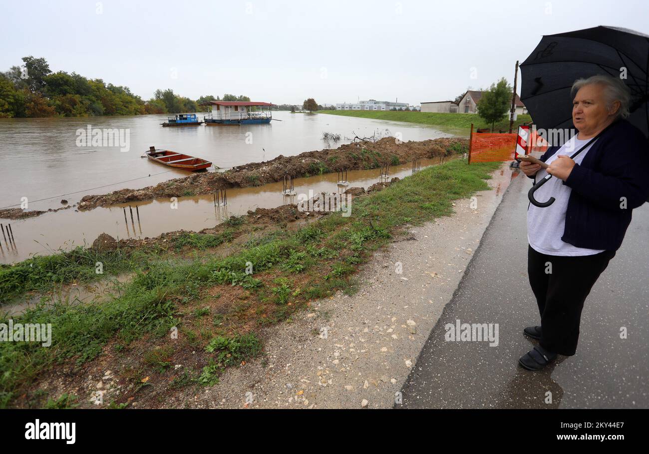 High water level of Kupa River after heavy rains, in Karlovac, Croatia ...