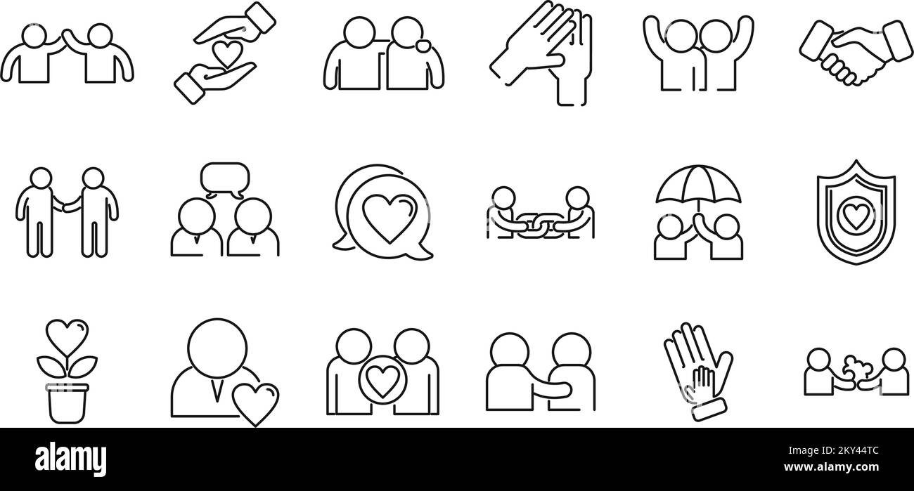 Trust relationship icons set outline vector. Fun friend. Solidarity ...