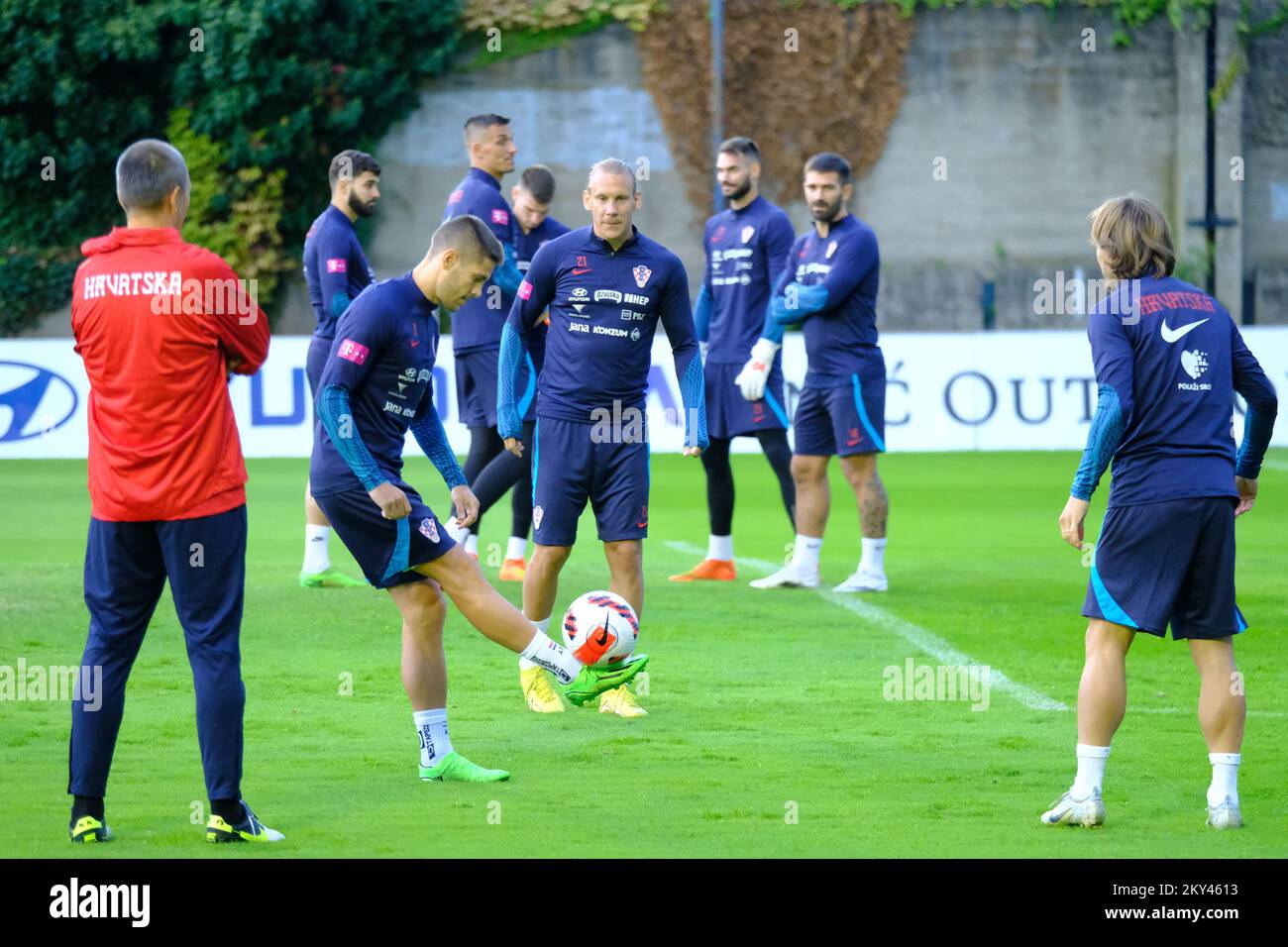 Andrej Kramaric, Domagoj Vida and Luka Modric of Croatia during a ...