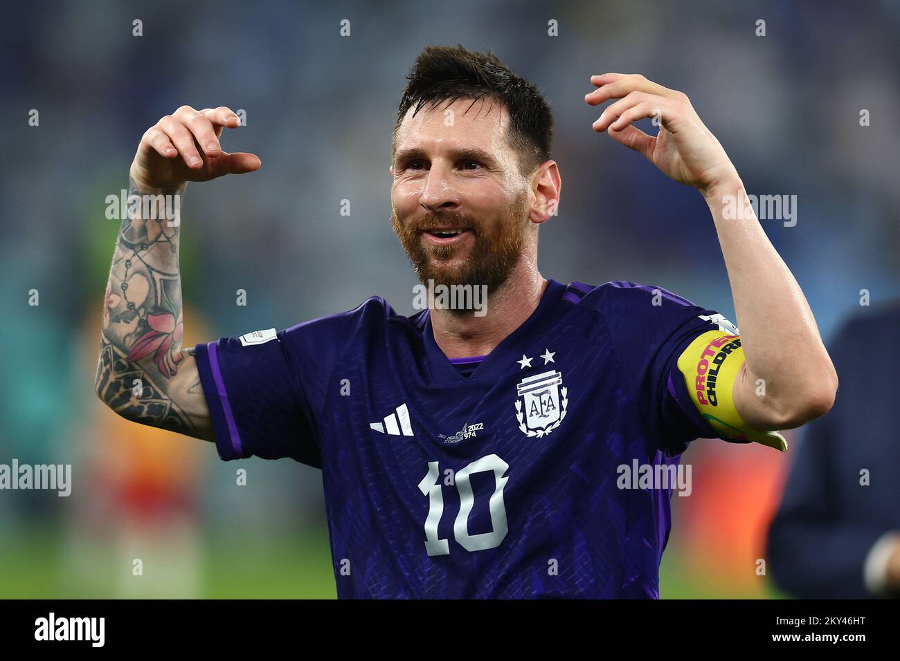 Doha, Qatar. 30th Nov, 2022. Lionel Messi of Argentina celebrates at ...