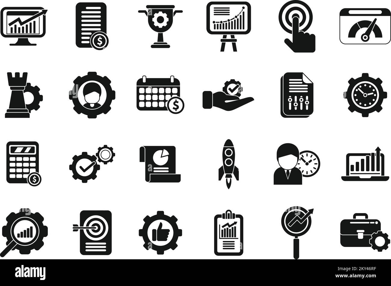 Performance management icons set simple vector. People study. Finance ...
