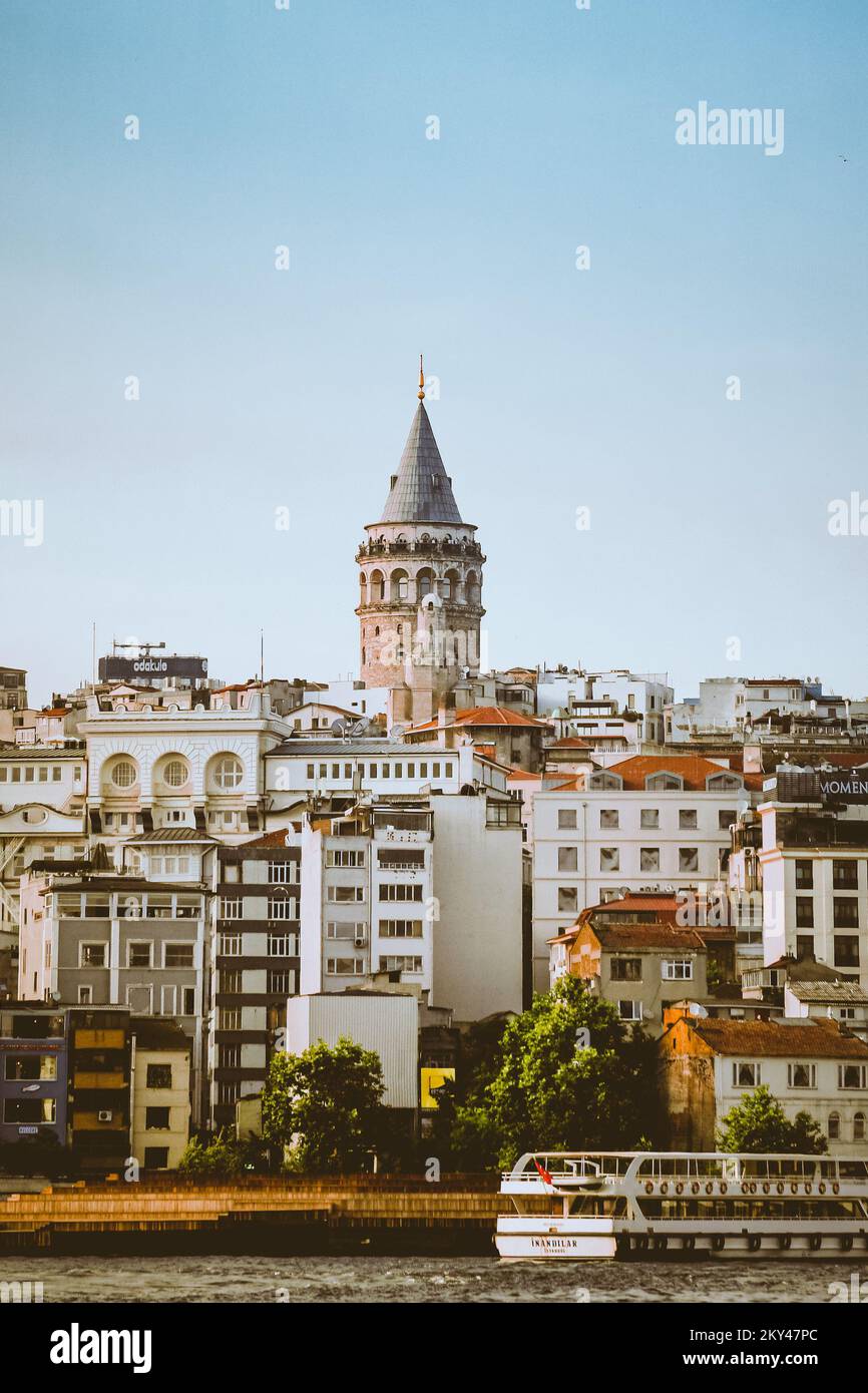 Istanbul city skyline in Turkey, Beyoglu district old houses with ...