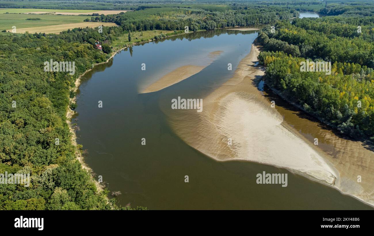 Aerial photo taken on July 22, 2022 shows Drava river in village ...