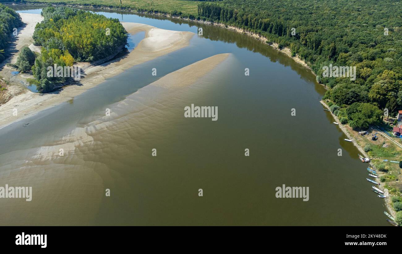 Aerial photo taken on July 22, 2022 shows Drava river in village ...
