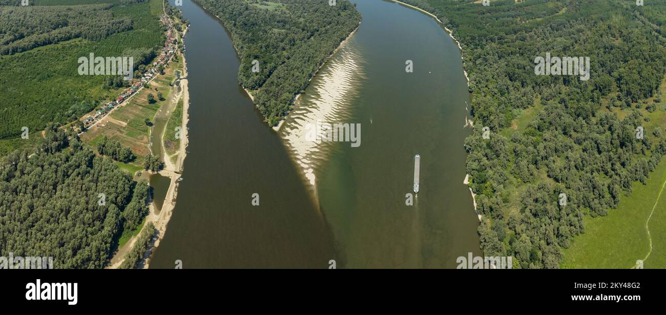 Aerial photo taken on August 3, 2022 shows the confluence of the Drava ...