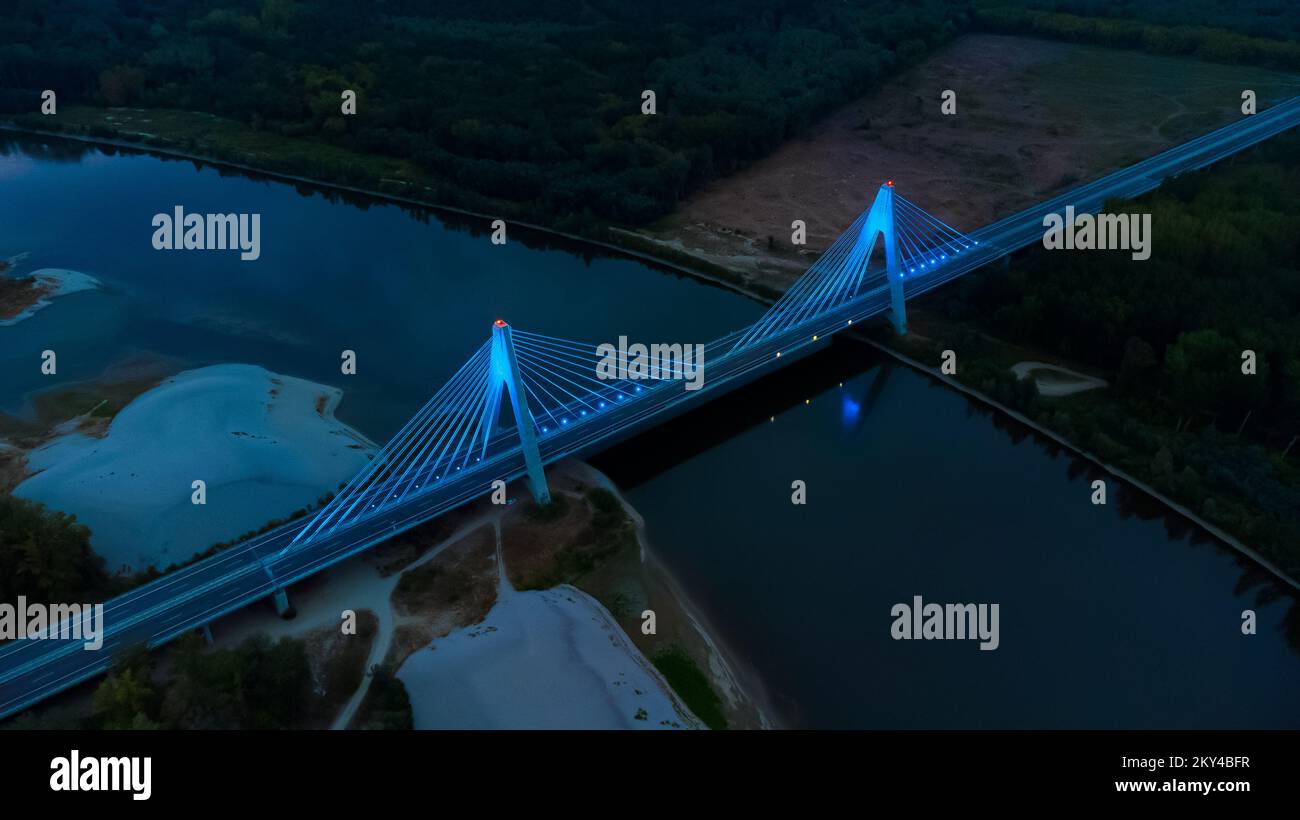 Aerial view of the bridge over the Drava River on Corridor 5c in ...
