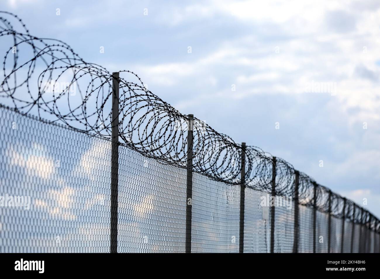 Concertina wire can be seen in the photo in Zagreb, Croatia on ...