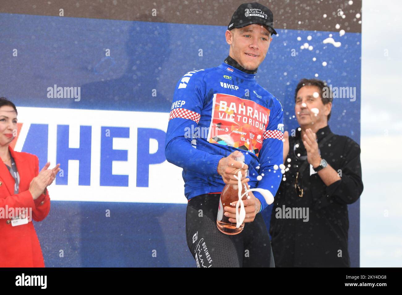 Jonathan Milan celebrates after completing the third stage of the Cro ...