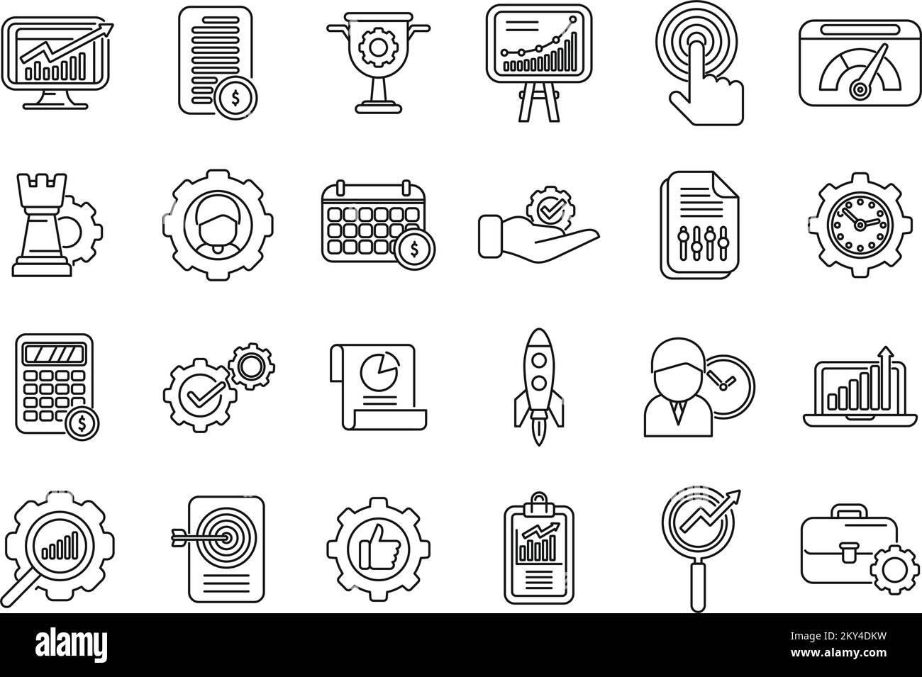 Performance management icons set outline vector. People study. Finance monitor Stock Vector ...