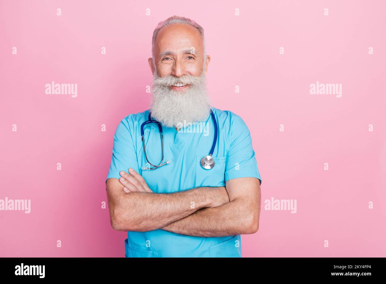 Photo of professional surgeon man crossing arms ready examine sick ...