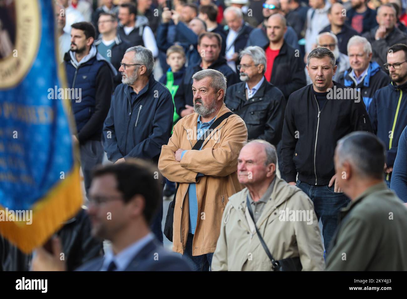 Men pray the rosary at Ban Josip Jelacic Square in Zagreb, Croatia on ...