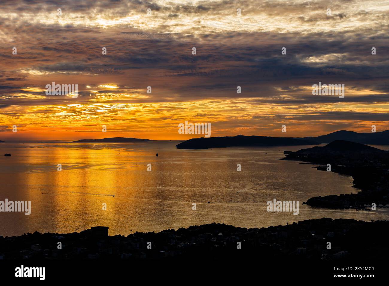 View of Split and its surroundings during sunset from the slopes of ...