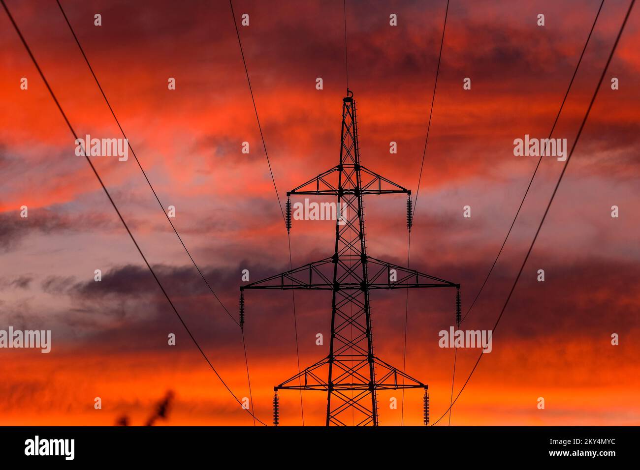 Red sky over the city during the sunset in Pula, Croatia on October 6 ...