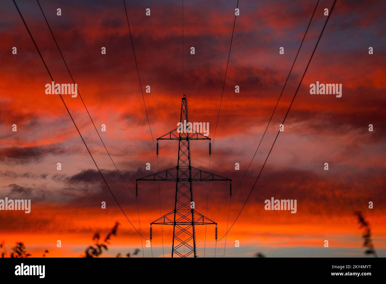 Red sky over the city during the sunset in Pula, Croatia on October 6 ...