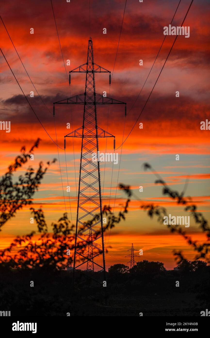Red sky over the city during the sunset in Pula, Croatia on October 6 ...