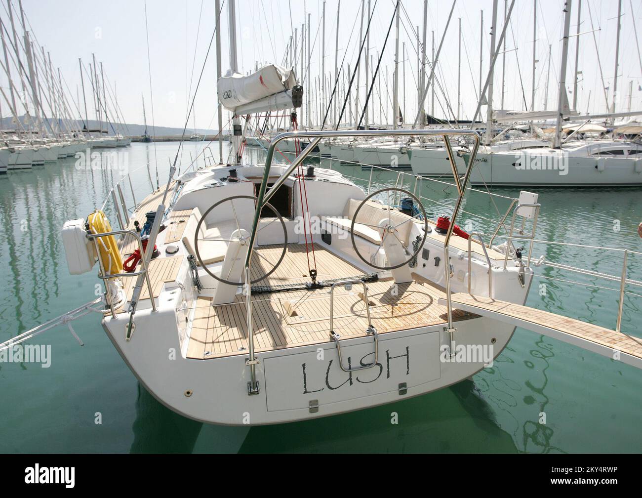 Former F1 team boss Eddie Jordan's new boat the Elan 450 Stock Photo ...