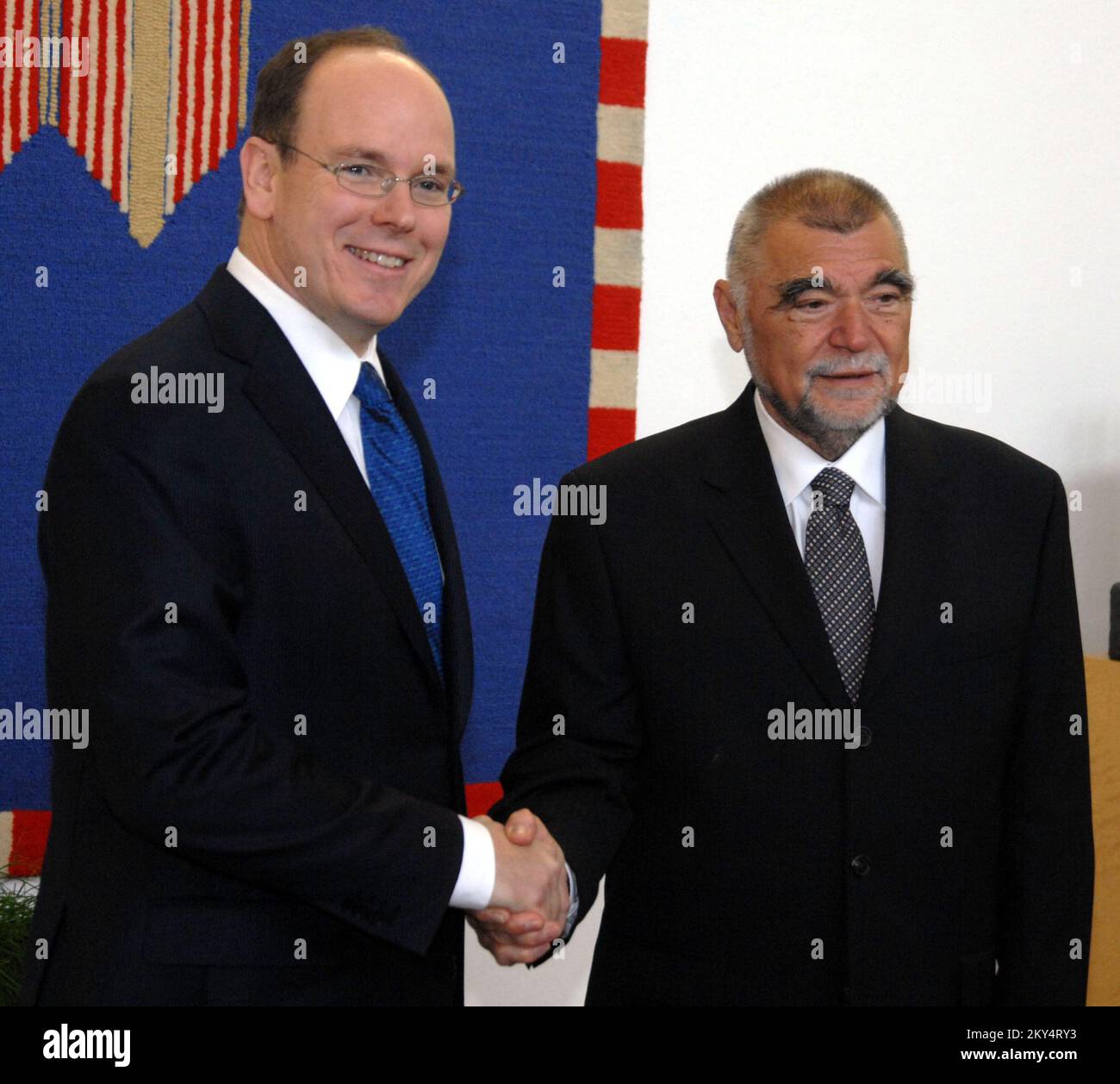 Prince Albert of Monaco and Croatian President Stjepan Mesic shake ...