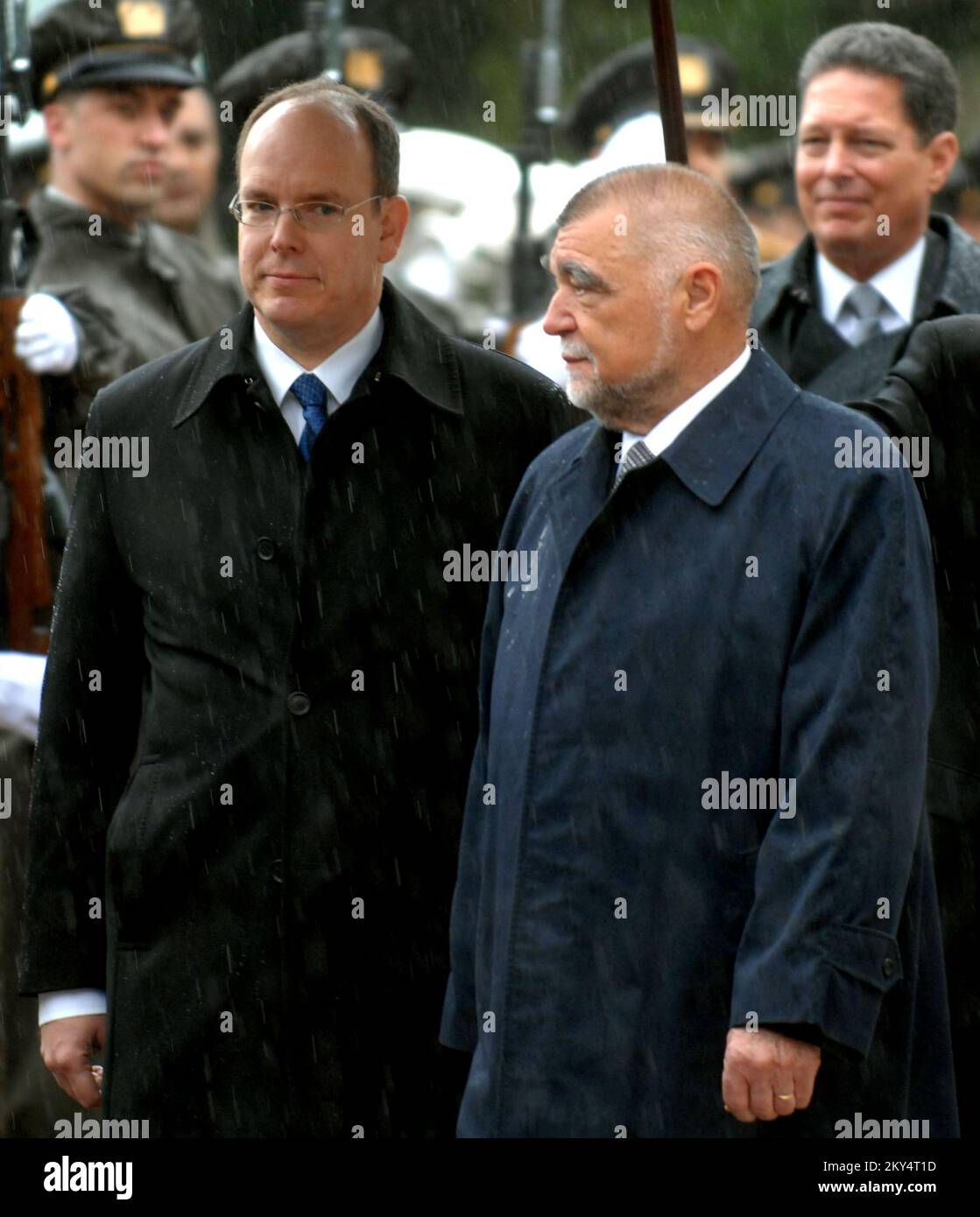 Prince Albert of Monaco and Croatian President Stjepan Mesic inspect a ...