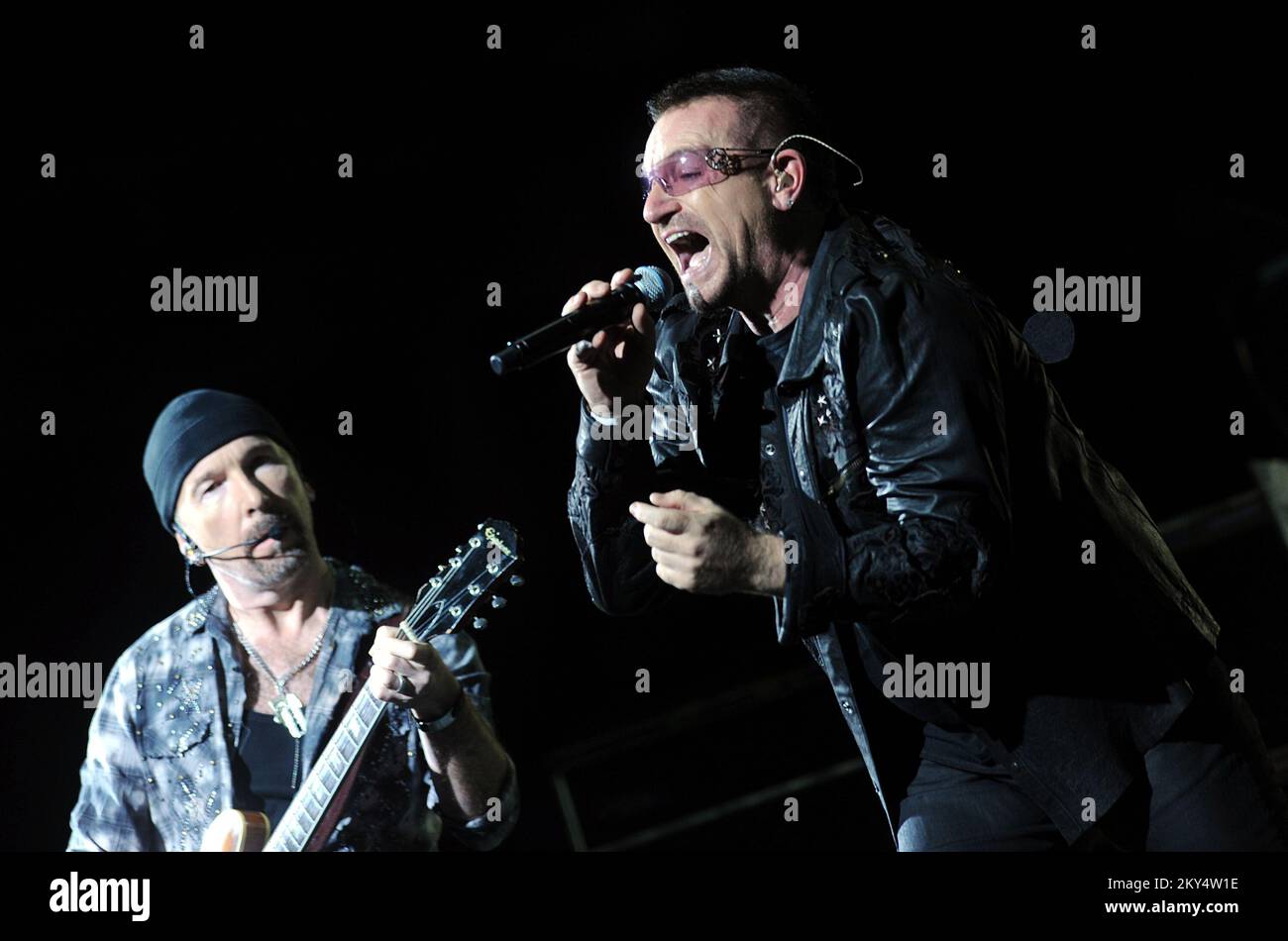 U2 performing on stage at the Maksimir Stadium in Zagreb Stock Photo ...
