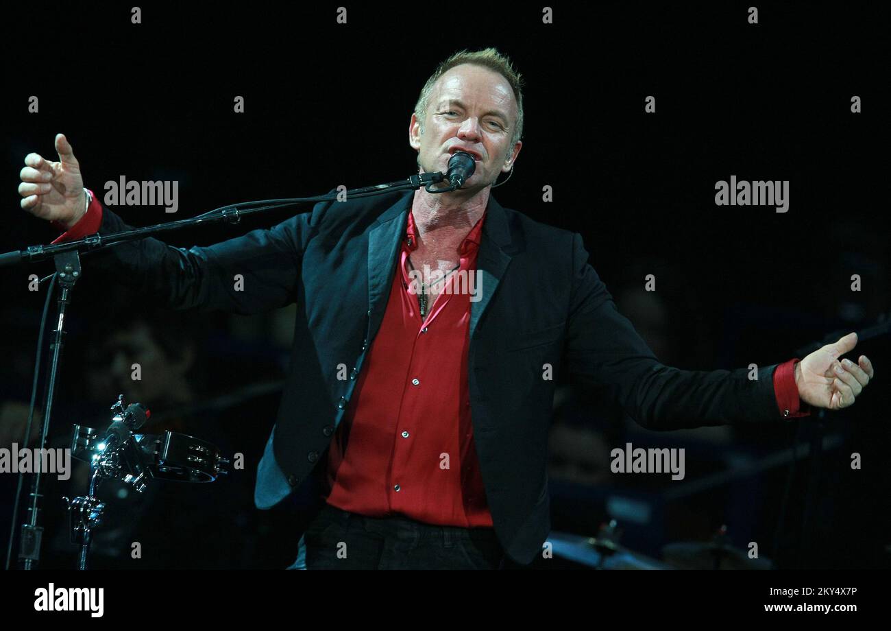 Sting performing on stage with London's Royal Philharmonic Orchestra at ...