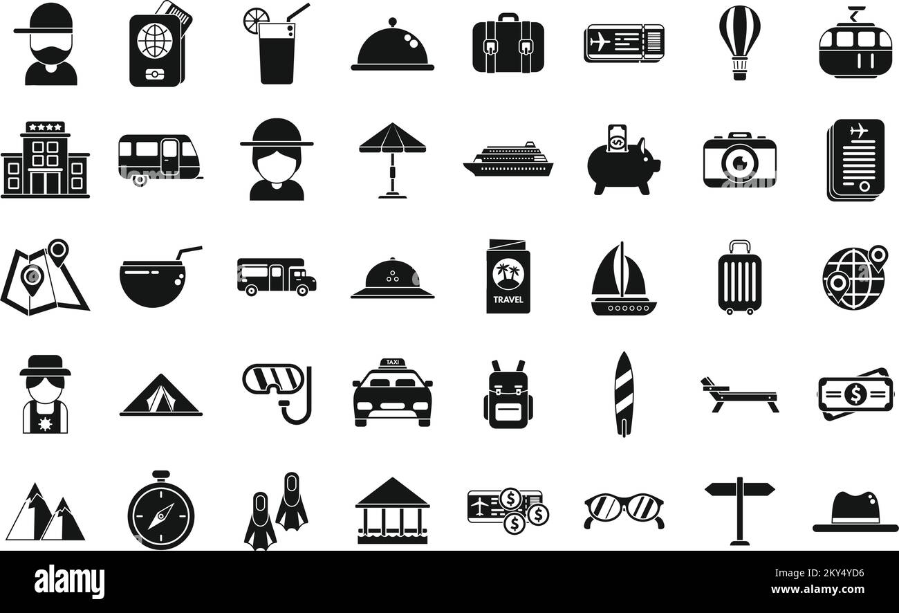 Retirement travel icons set simple vector. Insurance safety. Medical ...