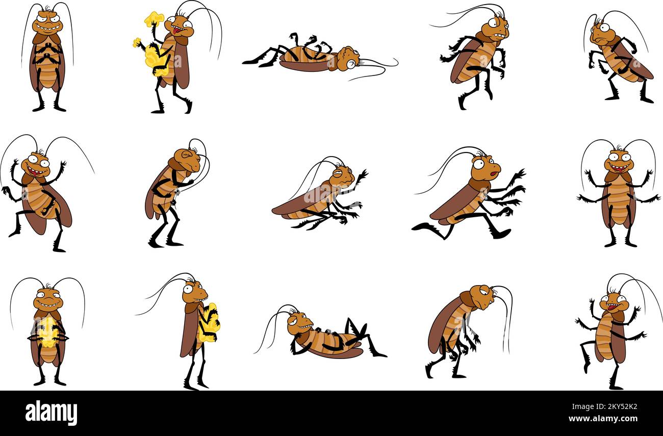Cockroach icons set cartoon vector. Roach beetle. Control insect Stock ...