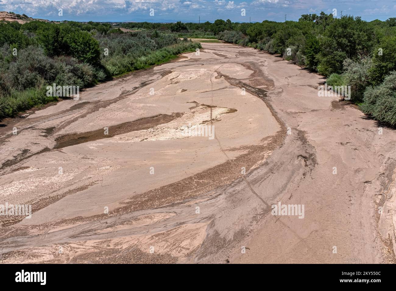 dry riverbed of Rio Grande looking north from Interstate 40 through ...