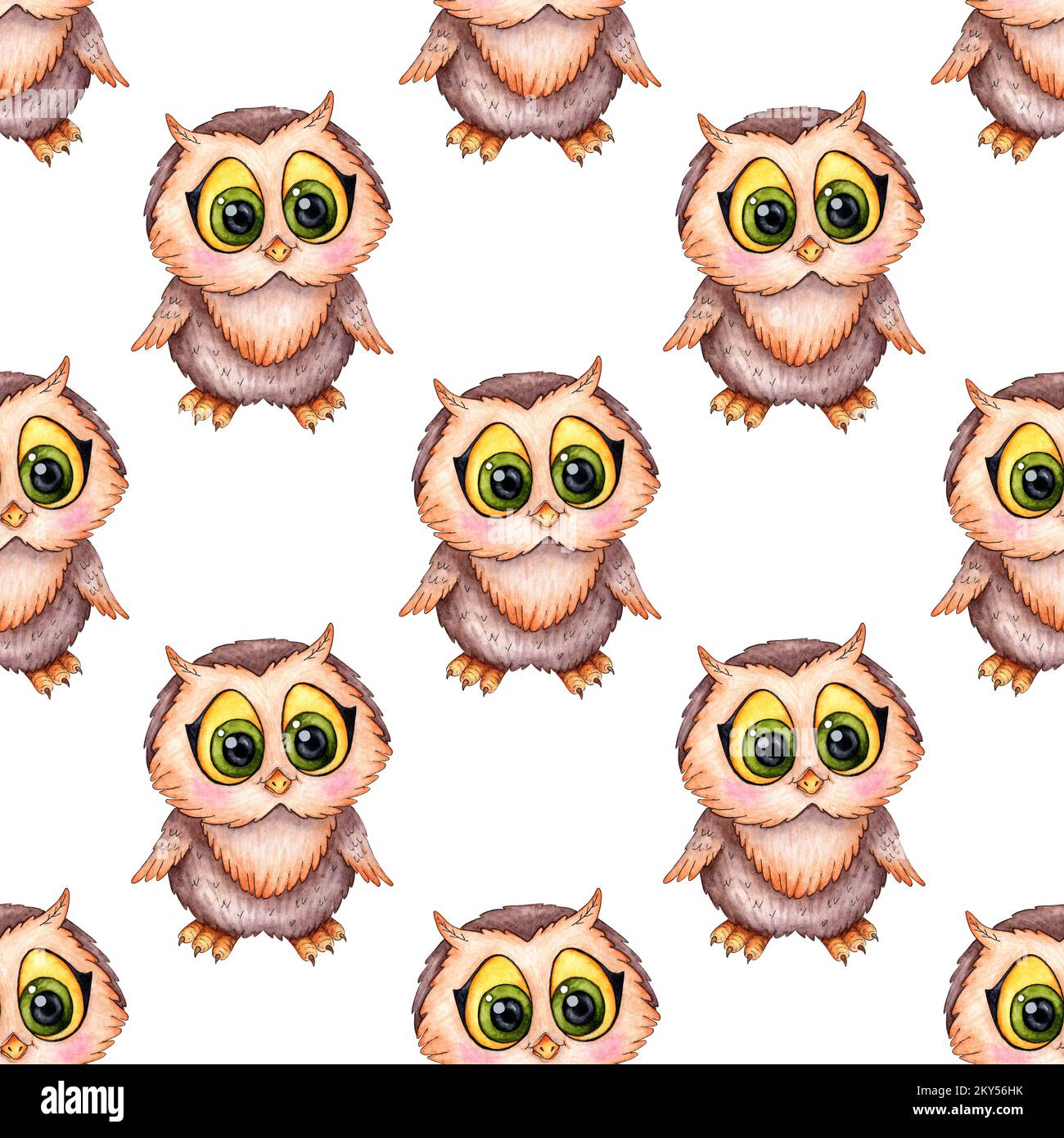 Watercolor illustration pattern of a cartoon owlet. Smart owl. Back to ...