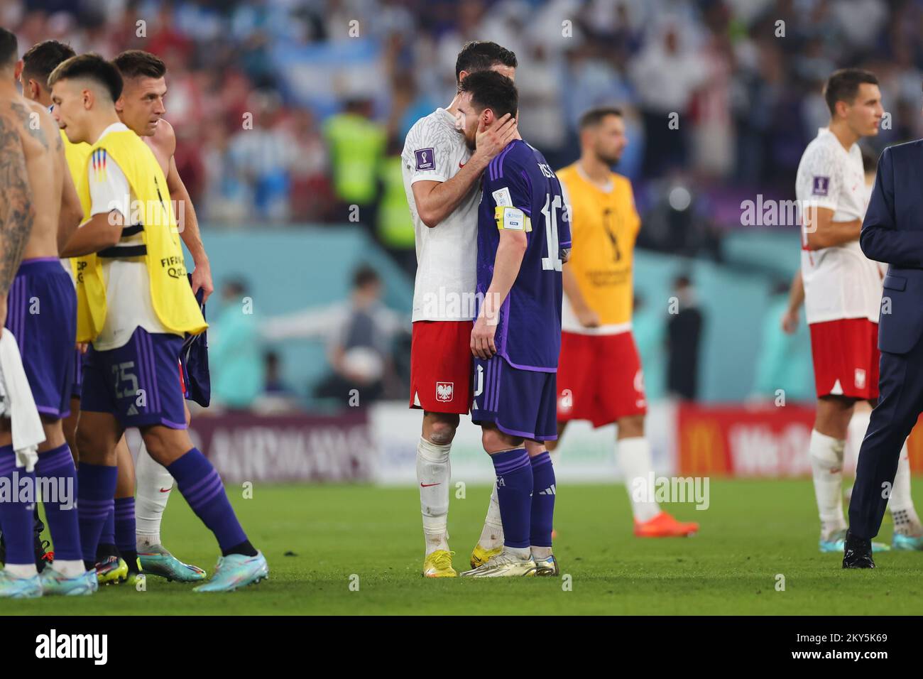 Doha, Qatar. 30th Nov, 2022. (L to R) Robert Lewandowski (POL), Lionel Messi (ARG) Football ...